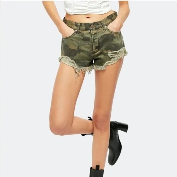 We The Free | Shorts | Free People We The Free Camo Green Cheeky Cut Offs Denim Shorts 25 ...